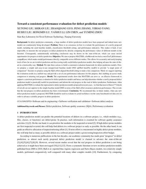 Pdf Toward A Consistent Performance Evaluation For Defect Prediction Models