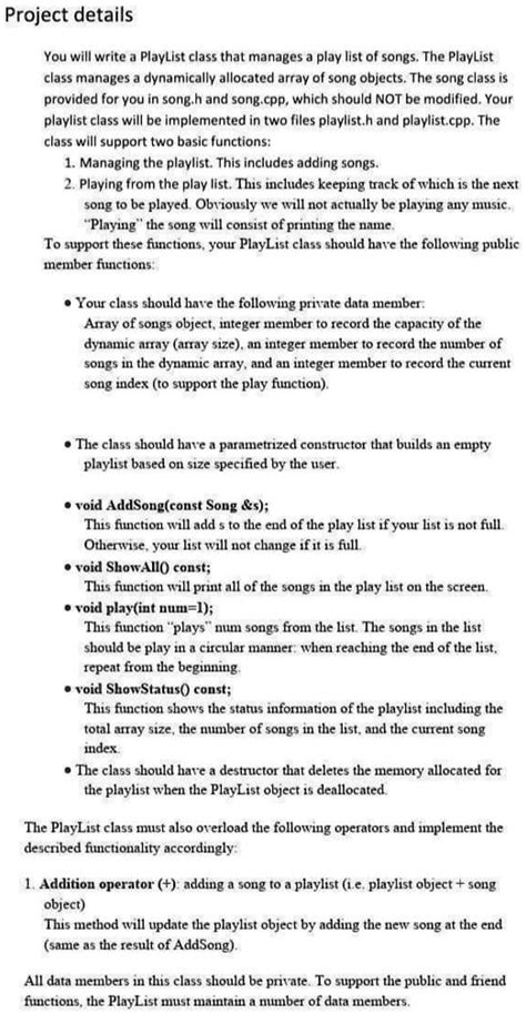 Solved Text Oop C Project Project Details You Will Write A Playlist Class That Manages A