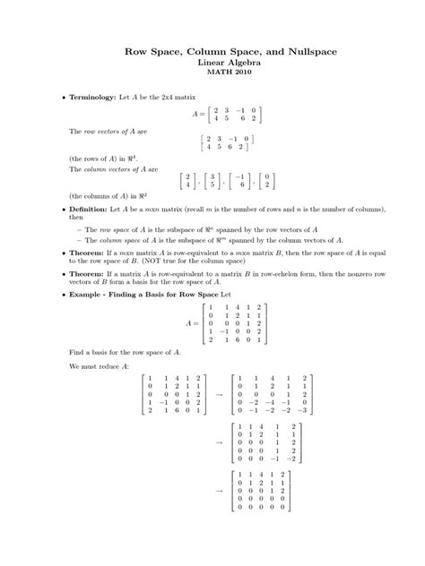 row space column space and nullspace linear algebra pdf