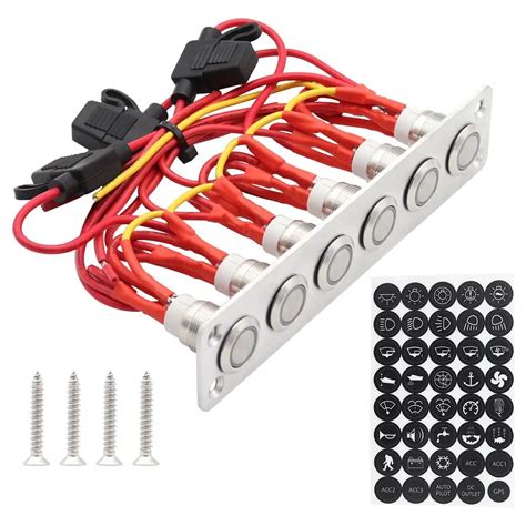 온 오프 스위치 패널 자동 잠금 블루 라이트 스테인레스 스틸 버튼 스위치 와이어 Rv 수정 부품 12v 16a 4 웨이 6 웨이