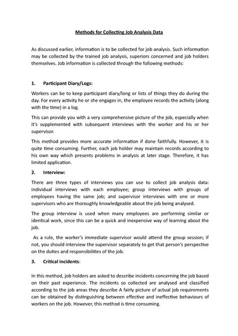 Methods For Collecting Job Analysis Data Such Information May Be Collected By The Trained Job
