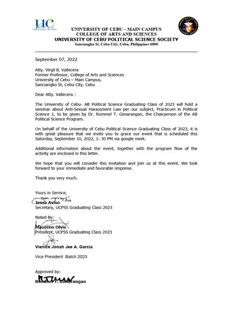 Anti Sexual Harassment Law Seminar Invitation Letter Atty V Pdf