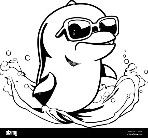Cute Cartoon Dolphin With Sunglasses On A White Background Vector