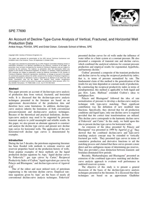 Spe Dl 29 Spe 077690 Ozkan An Account Of Decline Type Curve Analysis Of Vertical Fractured And