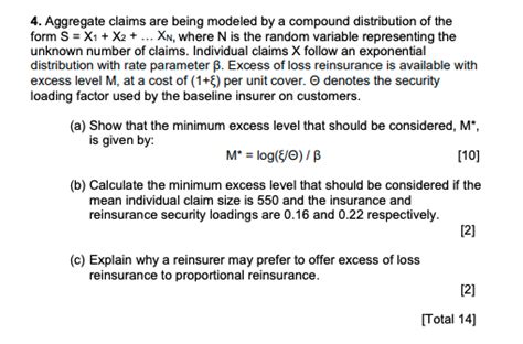Solved Aggregate Claims Are Being Modeled By A Compound Chegg Com