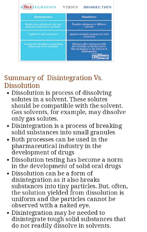 Difference Between Disintegration And Dissolution Mohan Raj V