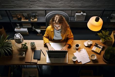 Premium Photo The Productive Powerhouse A Woman Dominating The Office Realm With Her Topview