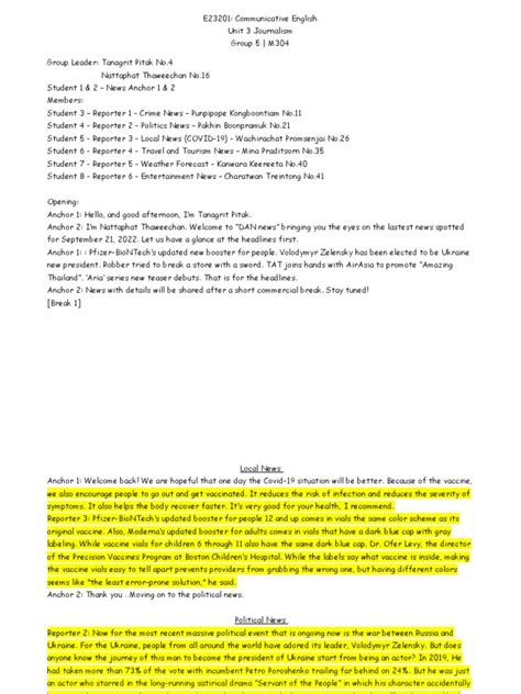 G5 M304 News Reporting Script Pdf