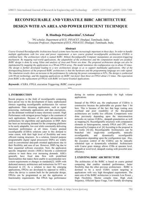 Reconfigurable And Versatile Bil Rc Architecture Design With An Area