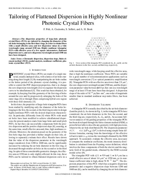 Pdf Tailoring Of Flattened Dispersion In Highly Nonlinear Photonic Crystal Fibers