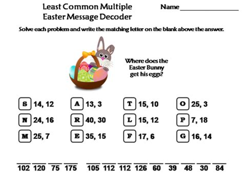 Least Common Multiple Easter Math Activity Message Decoder Teaching