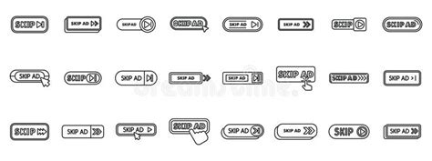 Skip Ad Icons Set Set Of Skip Ad Button Icons Showing User Is Skipping Ads Stock Illustration