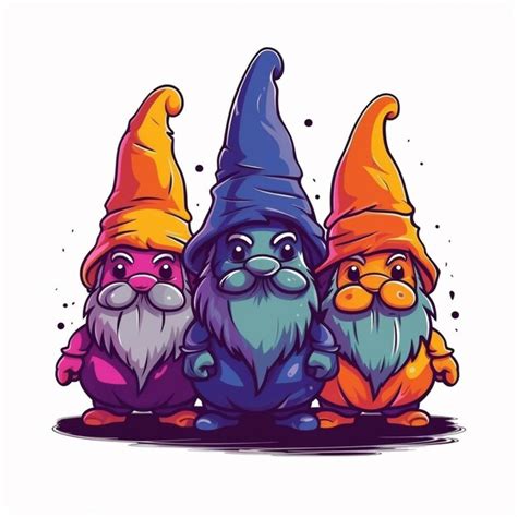 Premium Photo Three Gnomes With Different Colored Hats And Beards Generative Ai