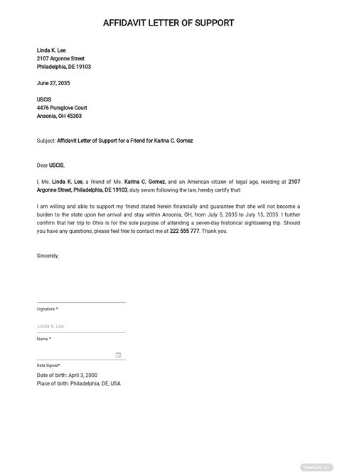 Affidavit Of Support Form For Friend AffidavitForm Net