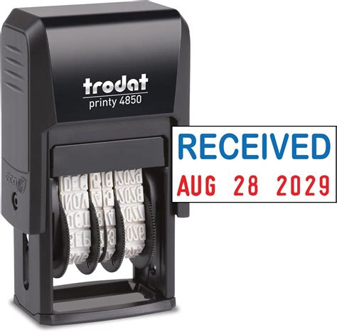 Trodat Printy 4850 Dater Stamp With English Phrase Received Self Inking Red Ink Date And Blue