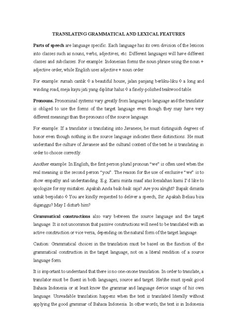 Translating Grammatical And Lexical Features Translating Grammatical And Lexical Features