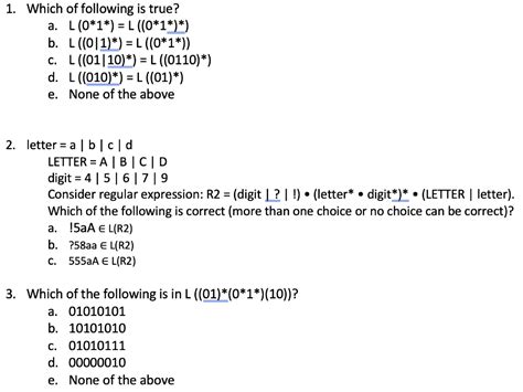 solved 1 which of following is true a l 0 1 l