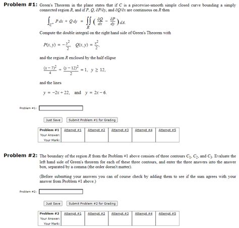 Solved Problem 1 Greens Theorem In The Plane States That