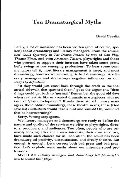 Copelin Ten Dramaturgical Myths Pdf Playwright