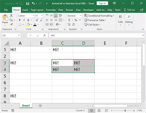 activecell vs selection vba for excel