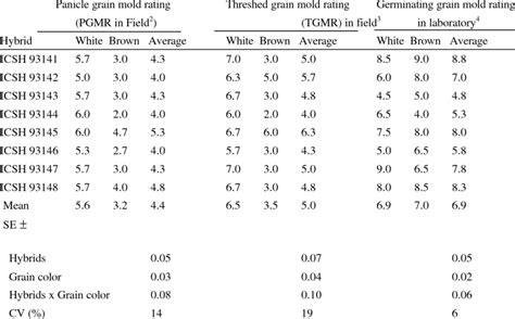 Grain Mold Severity Rating Of The Sorghum Hybrids Carrying White And