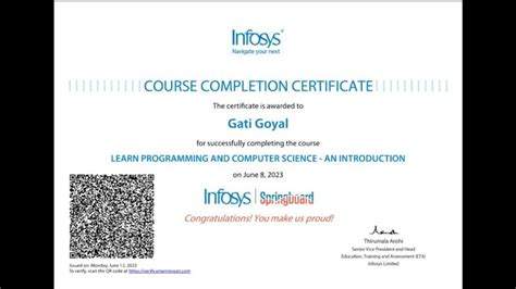 Programming Computerscience Infosysspringboard Certificate