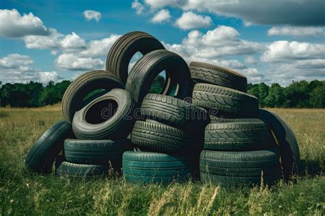 Old Tires Stacked In A Pile Recycling Concept Environmental Issue