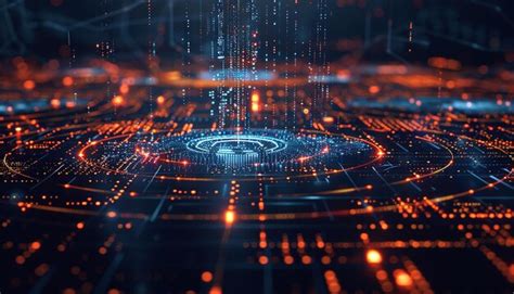 Abstract Digital Network With Orange And Blue Lights Premium Ai