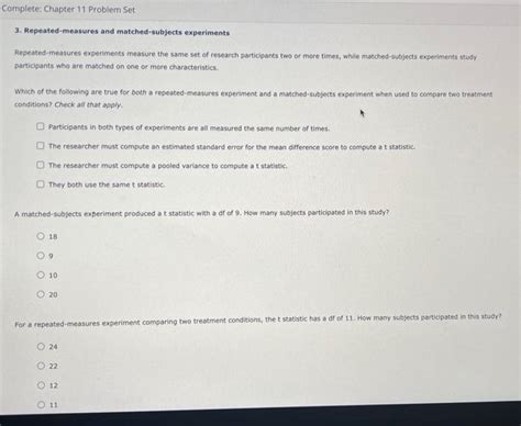 Solved 3 Repeated Measures And Matched Subjects Experiments