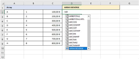 Arrayreverse • Excel Ticker