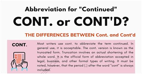 Continued Abbreviation The Correct Abbreviation For Continued Cont Or Contd • 7esl
