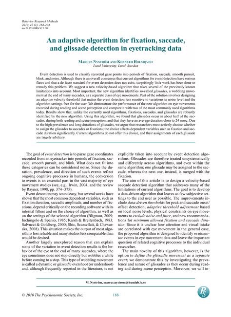 An Adaptive Algorithm For Fixation Saccade And Glissade Detection In Eyetracking Data Docslib