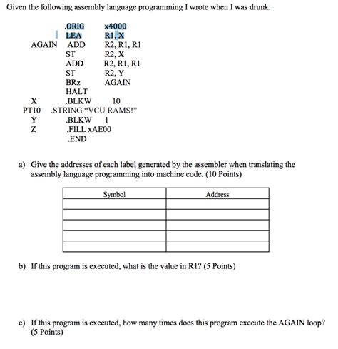 given the following assembly language programming i