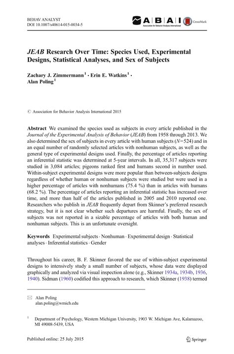 Pdf Jeab Research Over Time Species Used Experimental Designs