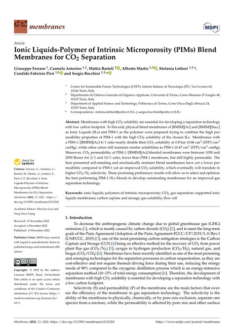 Pdf Ionic Liquids Polymer Of Intrinsic Microporosity Pims Blend
