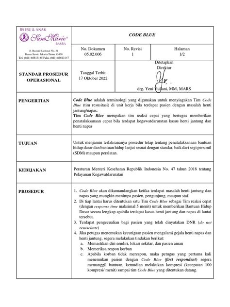 Standar Operasional Prosedur Code Blue Pdf