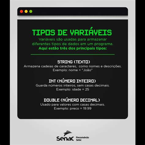 Senac 🚀 Desbravando O Mundo Da Programação 💻 Você Sabe Quais São Os Principais Tipos De