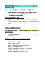 ITSS4300 Exam2 F2021 Docx ITSS 4300 Exam 2 Points 100 Date Dec 7