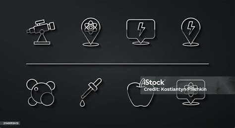 망원경 분자 번개 사과 피펫 원자 및 아이콘을 설정합니다 벡터 건강한 생활방식에 대한 스톡 벡터 아트 및 기타 이미지 건강한 생활방식 건축물 검은색 Istock