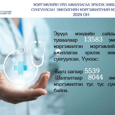 МЭРГЭЖЛИЙН ҮЙЛ АЖИЛЛАГАА ЭРХЛЭХ ЗӨВШӨӨРӨЛ СУНГУУЛСАН МЭДЭЭЛЭЛ Эрүүл мэндийн хөгжлийн төв