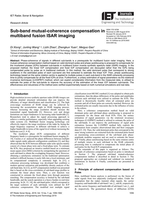 pdf subband mutual coherence compensation in multiband fusion isar