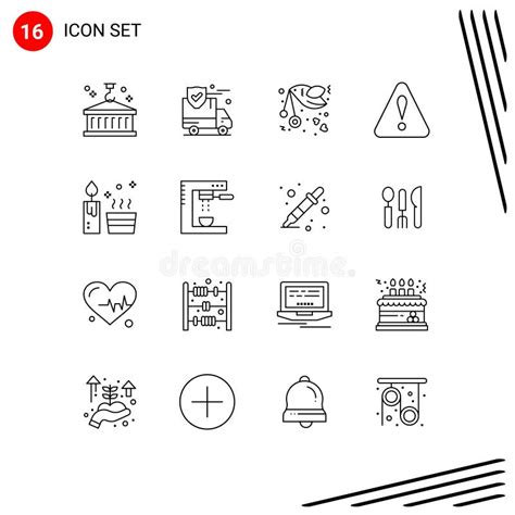 Set Of 16 Modern Ui Icons Symbols Signs For Candle Triangle Van Alert Letter Stock Vector