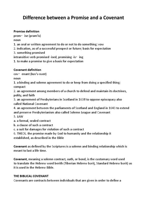 Difference Between A Promise And A Covenant Covenant Biblical Covenant Theology