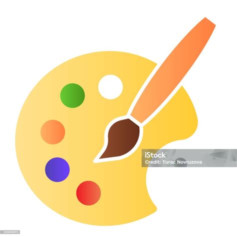 미술 팔레트 플랫 아이콘입니다 예술적인 브러시와 화가 색상 팔레트입니다 예술가 교육 벡터 디자인 개념 흰색 배경에 그라데이션 스타일 픽토그램 화물운반대에 대한 스톡 벡터