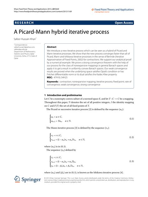 Pdf A Picard Mann Hybrid Iterative Process