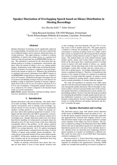 Pdf Speaker Diarization Of Overlapping Speech Based On Silence Distribution In Meeting Recordings