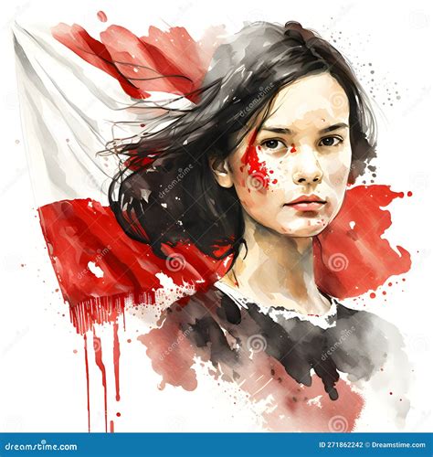 Portrait Of A Beautiful Young Polish Woman With The Flag Of Poland Ai