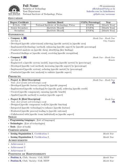 Nit Patna Resume Template V2 Dot 1 Pdf