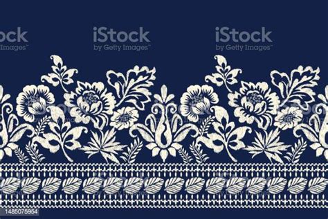 파란색과 흰색 Ikat 꽃무늬 페이즐리 자수 0명에 대한 스톡 벡터 아트 및 기타 이미지 0명 갈매기표 수장 꽃 식물 Istock