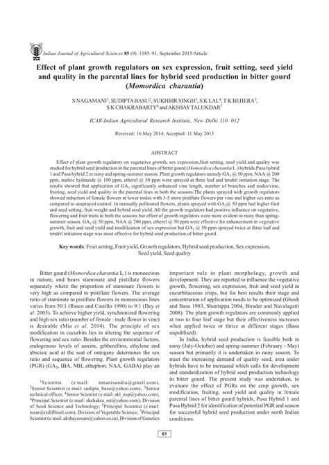 Pdf Effect Of Plant Growth Regulators On Sex Expression Fruit